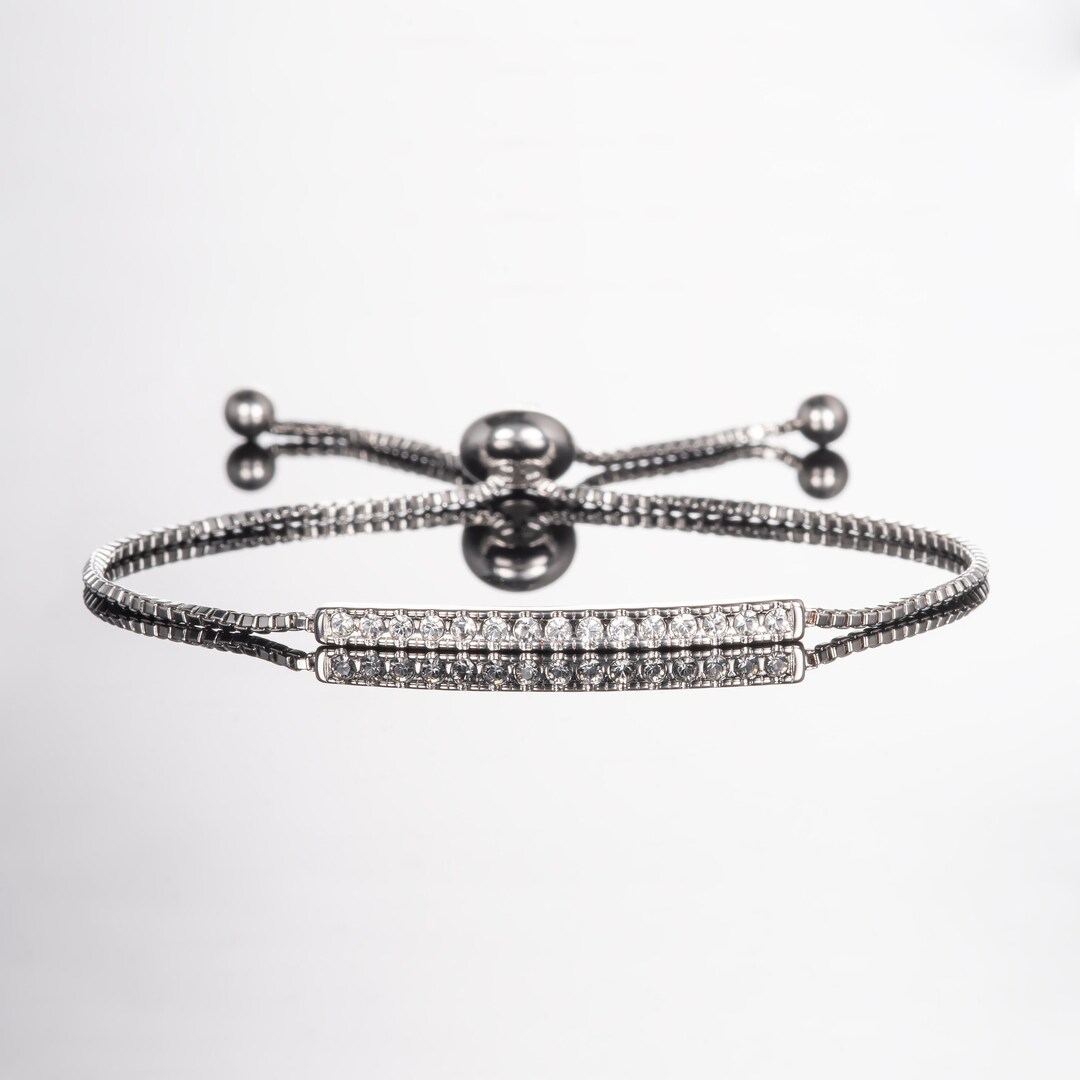 Adjustable Crystal Bracelet for Women and Teenage Girls, Dainty Bar ...