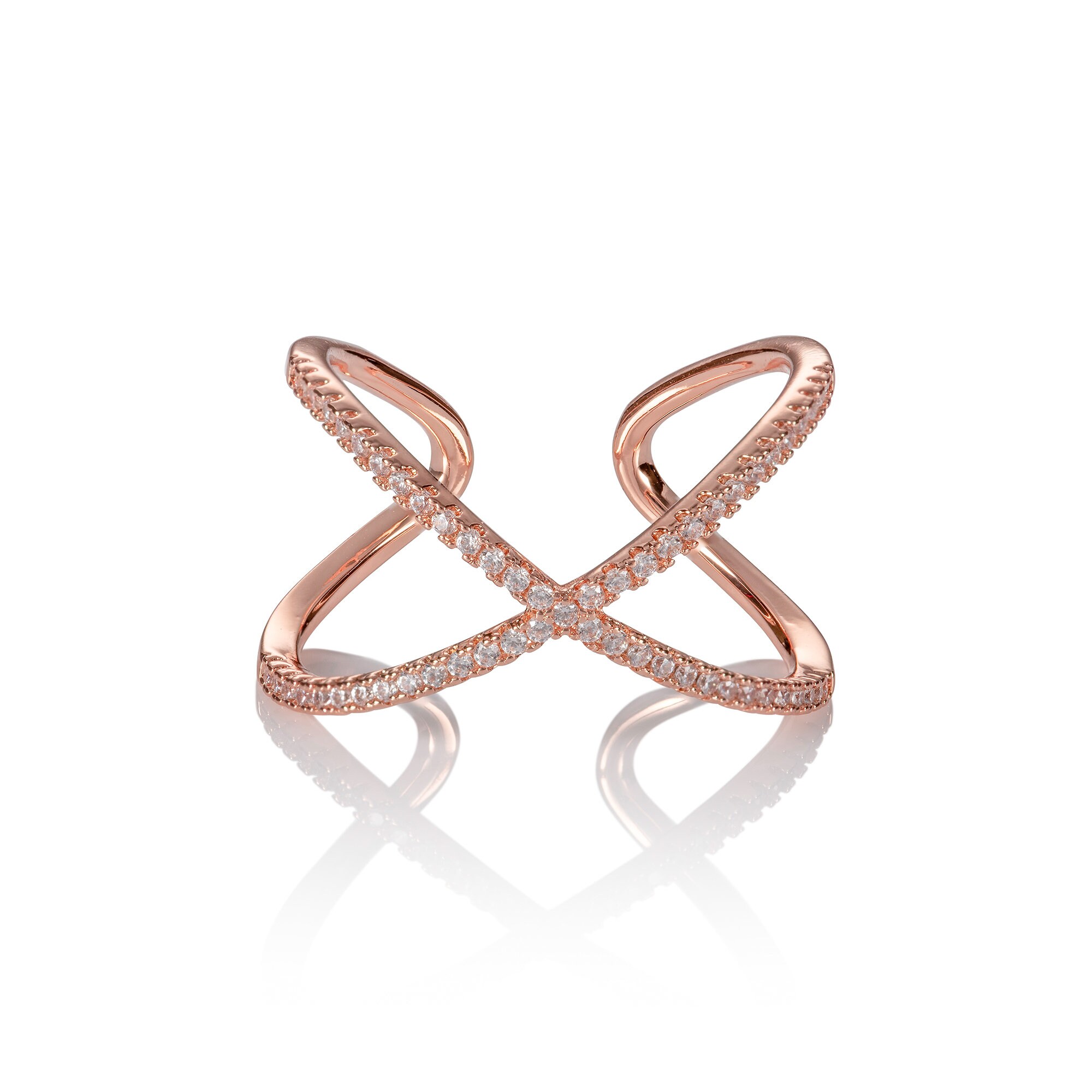 Large Rose Gold Criss Cross Ring for Women With Cubic Zirconia - Etsy