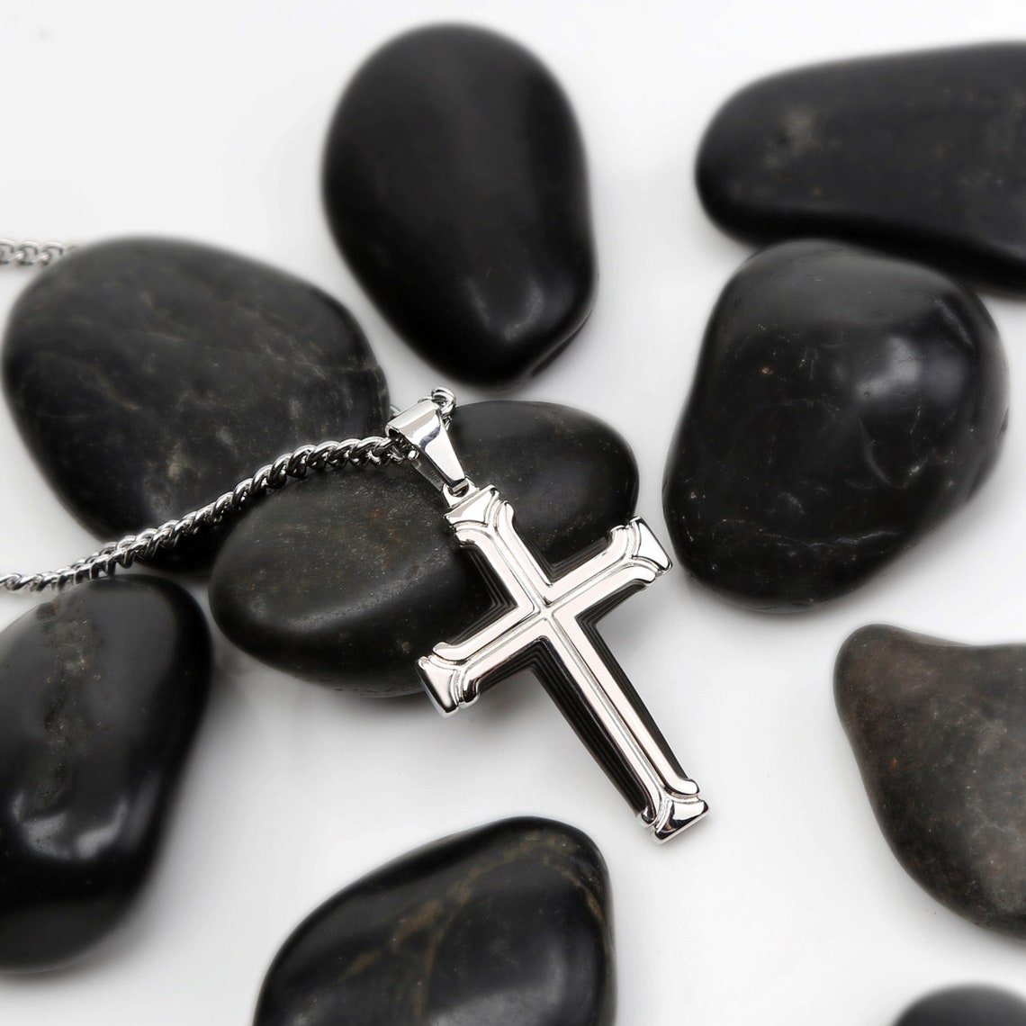 Stainless Steel Mens Cross Necklace With Black IP Plating. the - Etsy