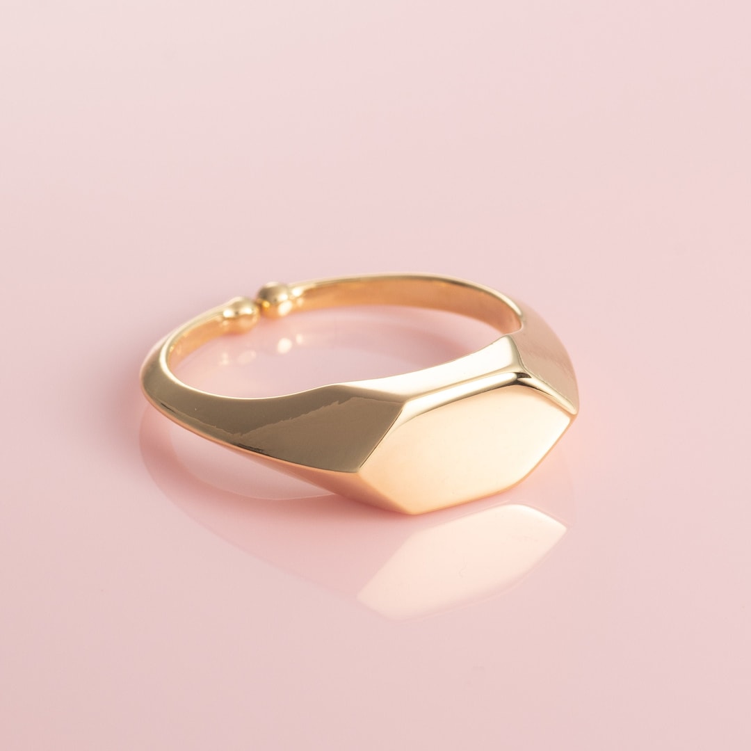 Adjustable Gold Signet Ring for Women, Gold Plated Geometric Signet ...