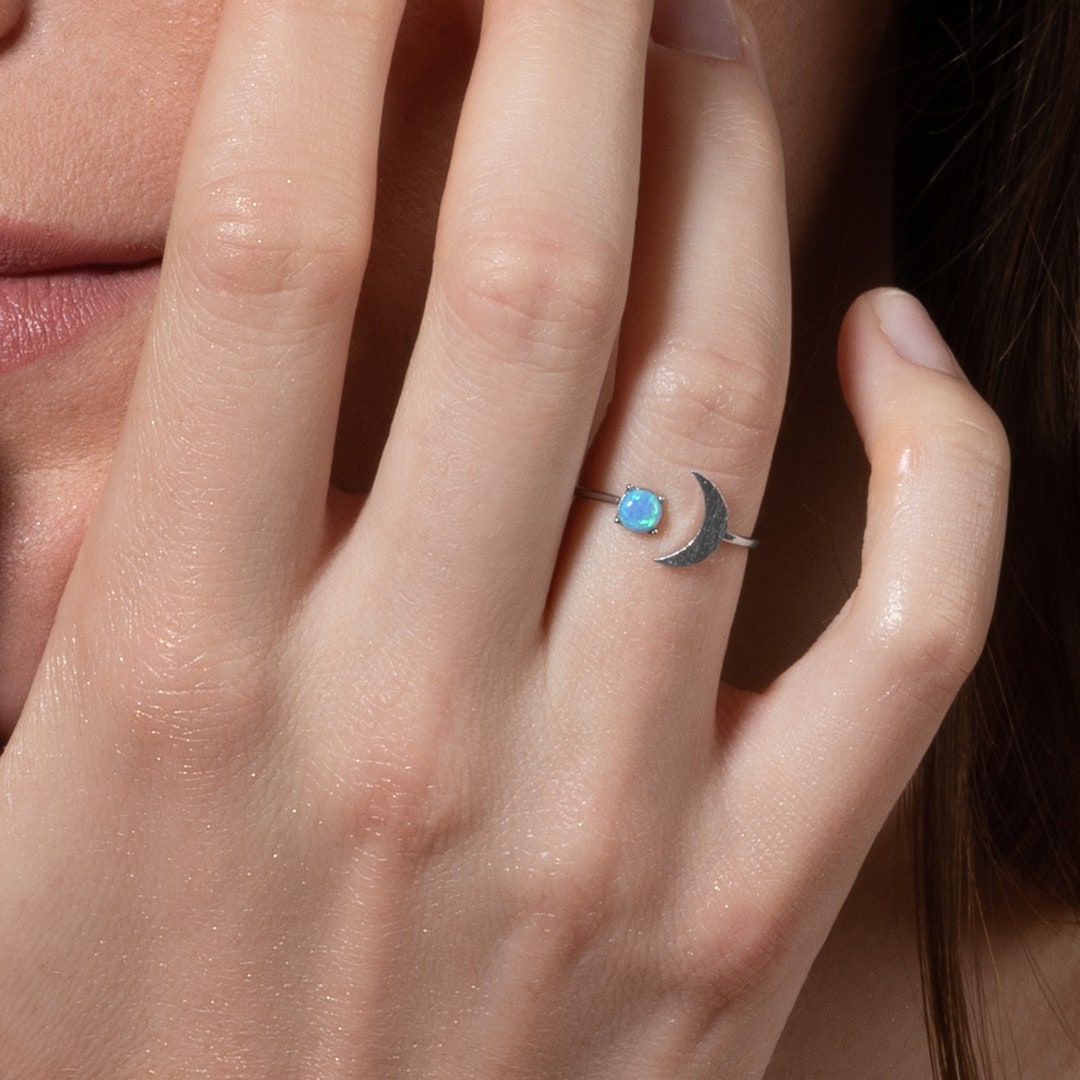 Dainty Blue Opal Ring for Women and Teen Girls, Open Ring for Women ...