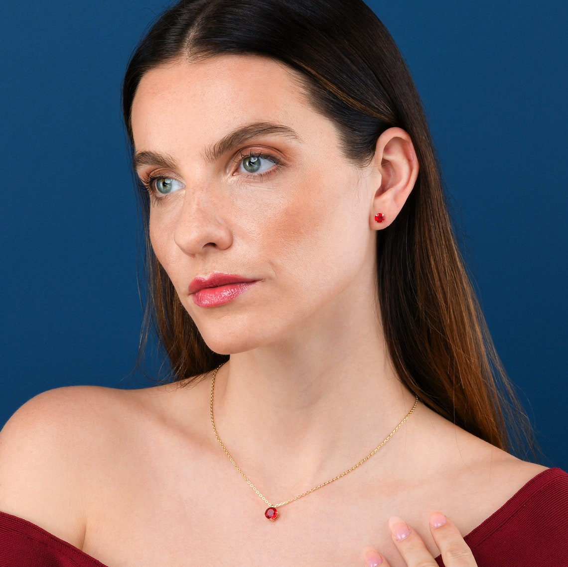 Red and Gold Pendant Necklace in Gold Plated 925 Sterling Silver ...
