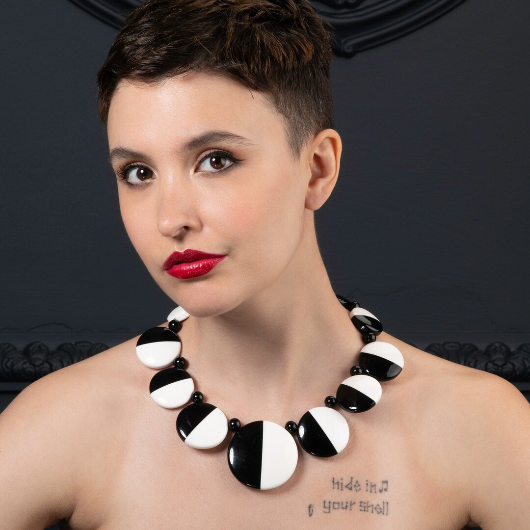 Black and White Statement Necklace for Women, Handmade Boho Chic Chunky ...