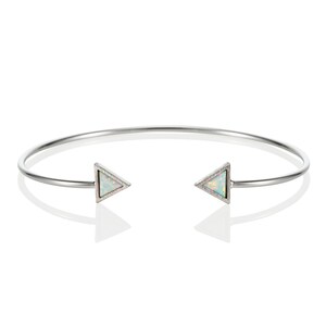 Silver Triangle Opal Bangle Bracelet for Women, Dainty Geometric Open Bangle With White Opals ...