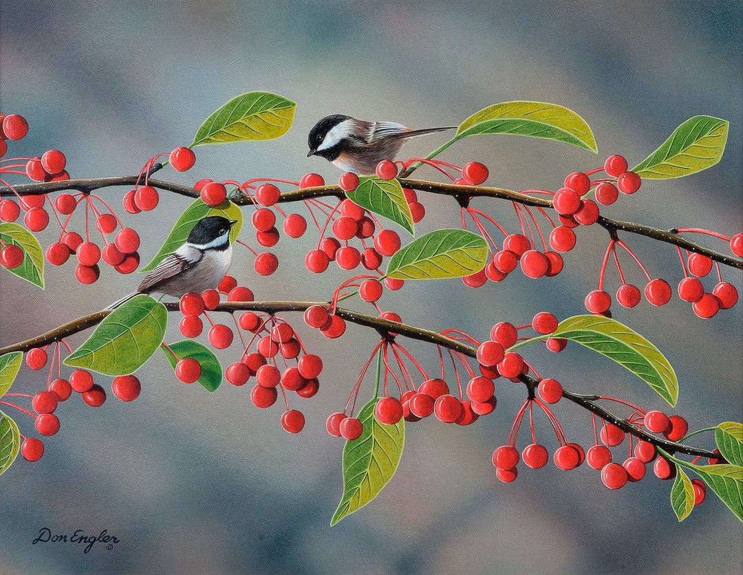 Chickadees in a Cherry Tree - Etsy