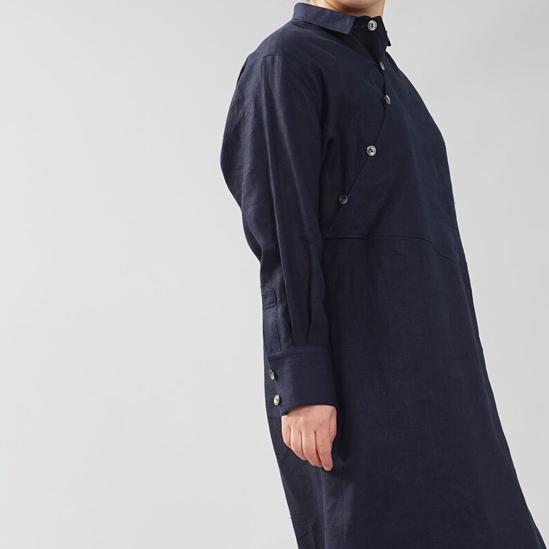 Wafu Midweight Linen Asian Shirt Dress / Navy A028h-neb2 - Etsy