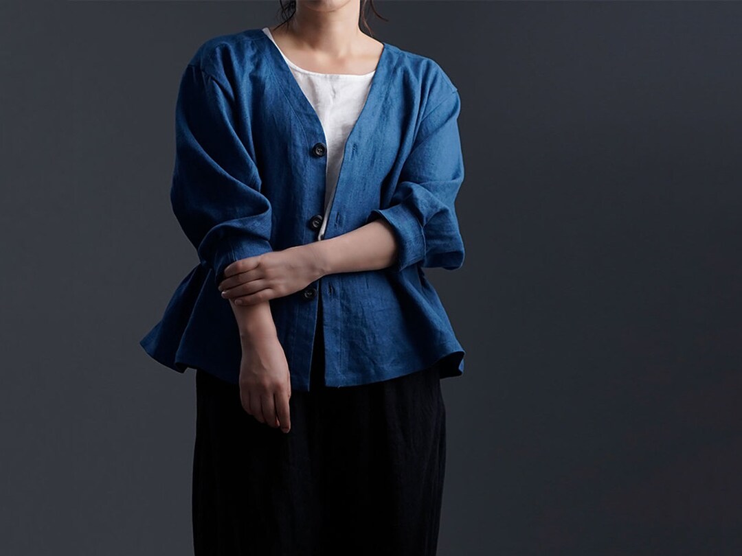 Linen Basque Jacket / Ocean H005e-ocn3 - Etsy