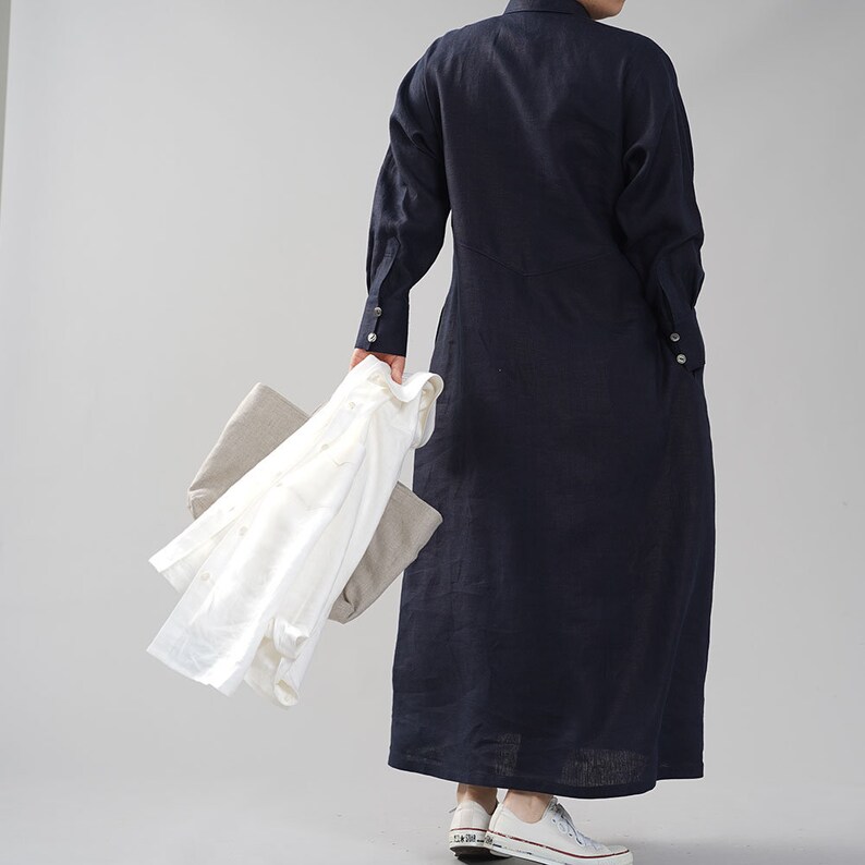 Wafu Midweight Linen Asian Shirt Dress / Navy A028h-neb2 - Etsy