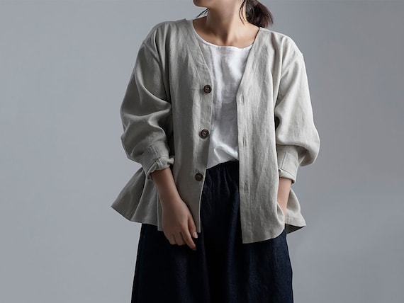 Linen Basque Jacket / Shiny Flax H005e-flx2 | Etsy