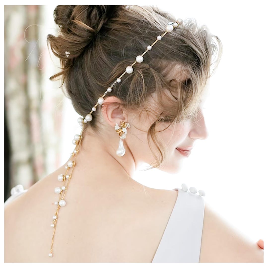 Pearl Bridal Hair Chain, Back Drop Pearl Headpiece, Backless Dress Hair ...