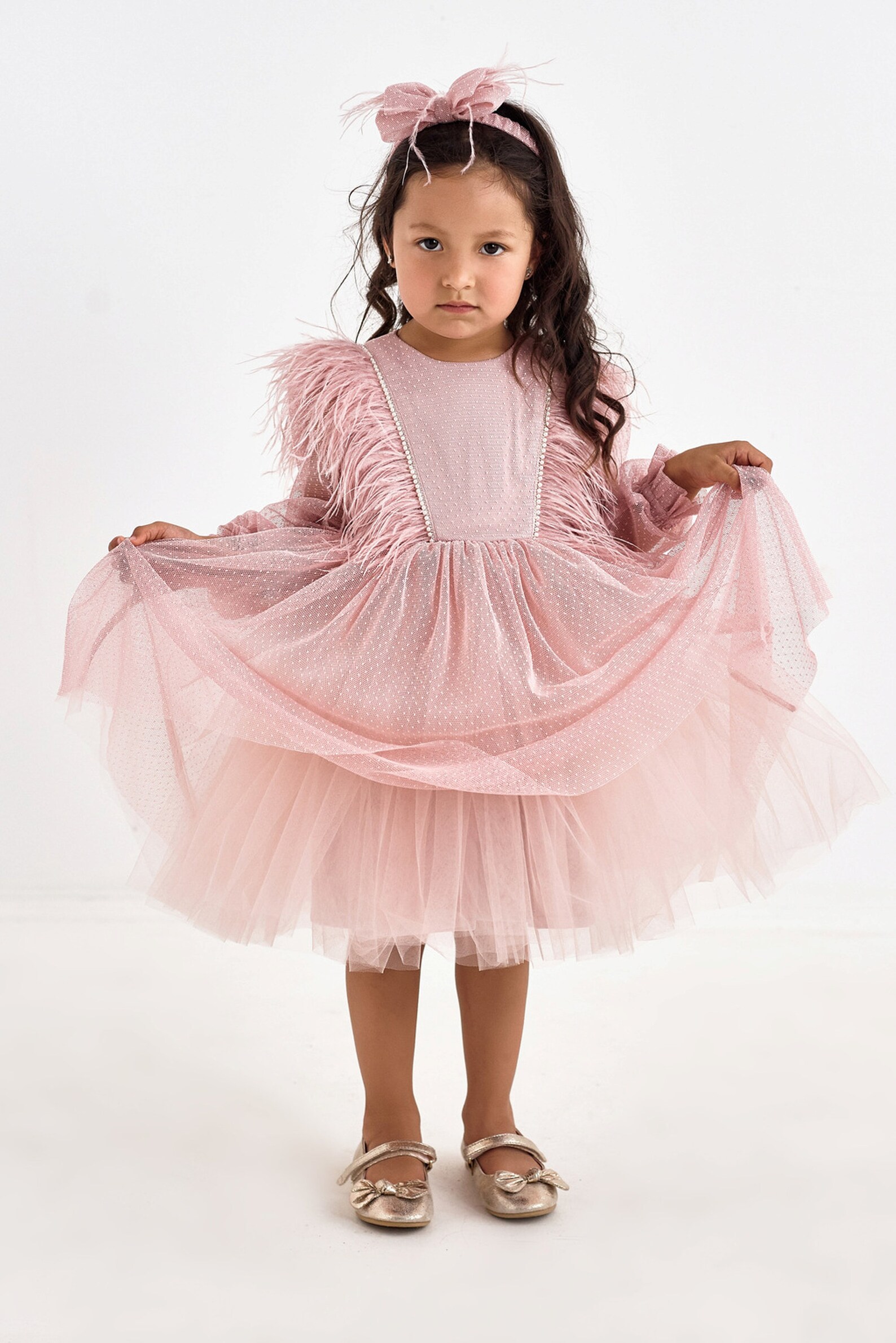 Pink Baby Girl Eid Dress With Feathers Christmas Easter - Etsy