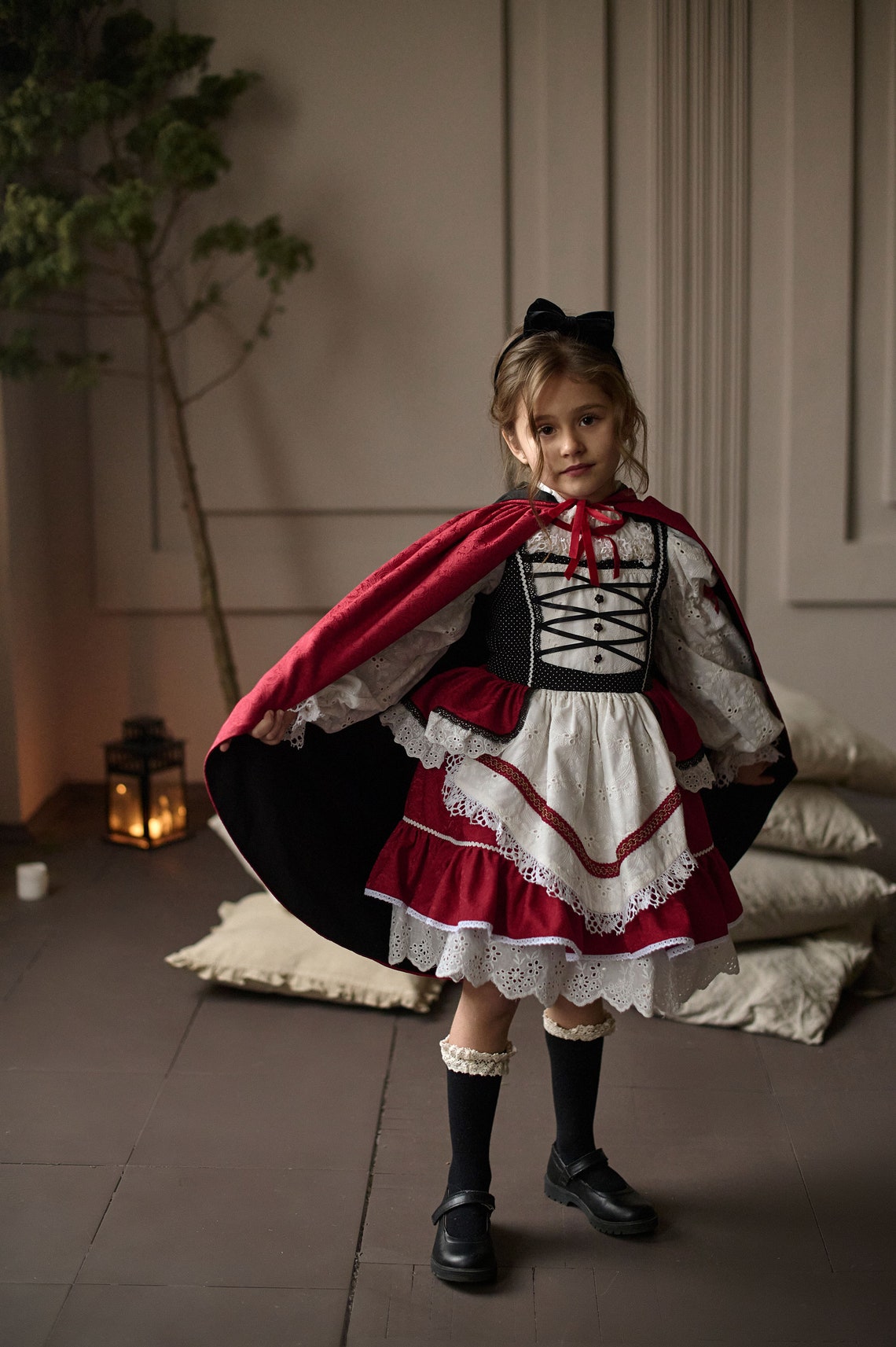 Halloween Red Fairy Tale Baby Dress, Riding Cape Girl Dress, Festive ...