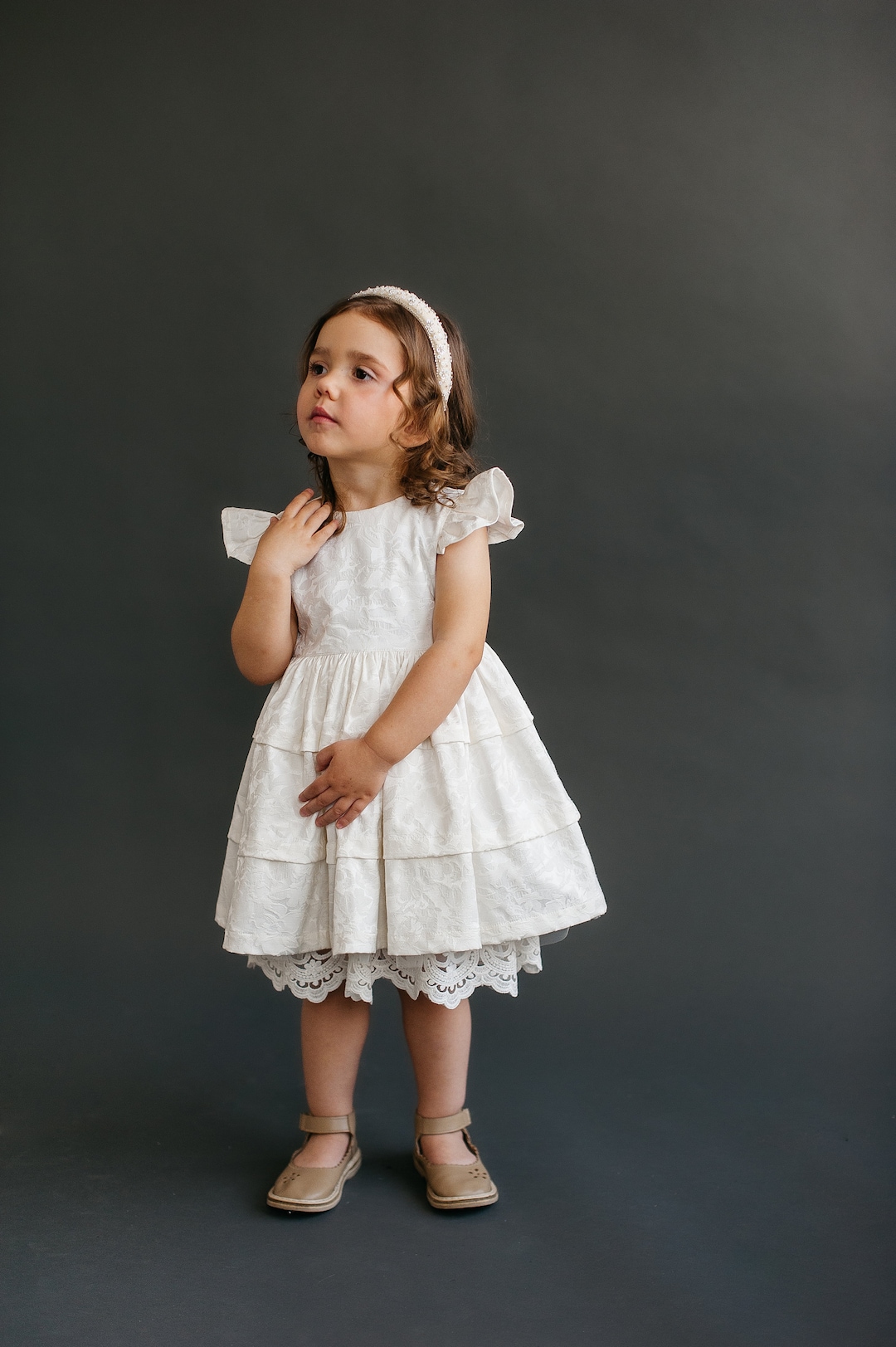 Clear White First Birthday Dress, Toddler Baby Wedding Frock for Girl ...