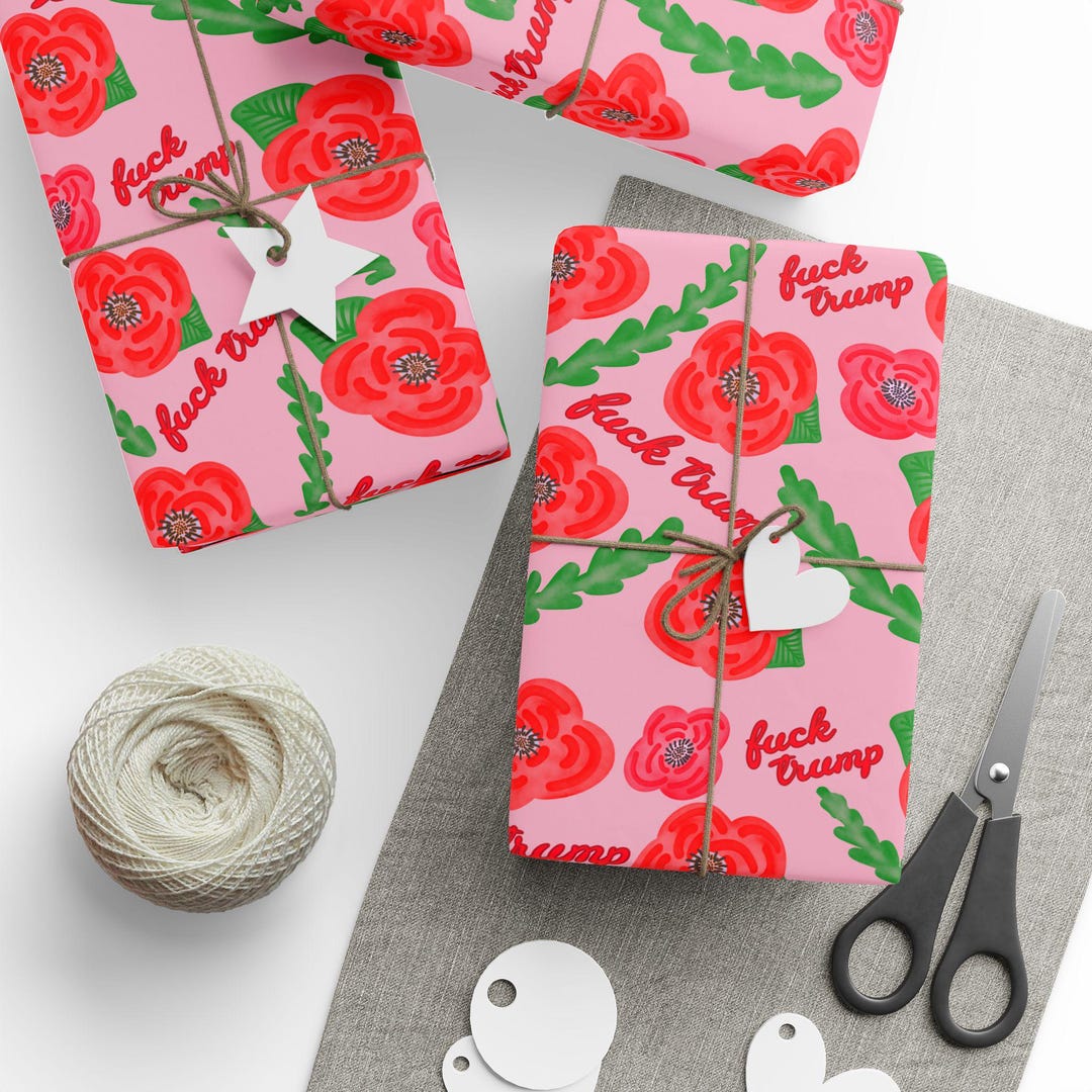 Slightly Subtle Red Poppies on Pink Gift Wrap, Funny Holiday Gift Wrap ...