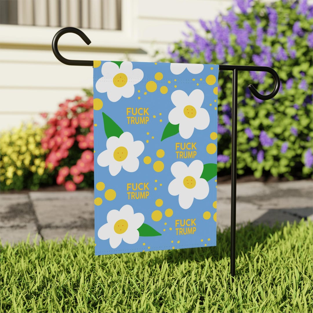 Subtle Daisy Blue Trump Garden Flag - Colorful Floral Political Banner ...