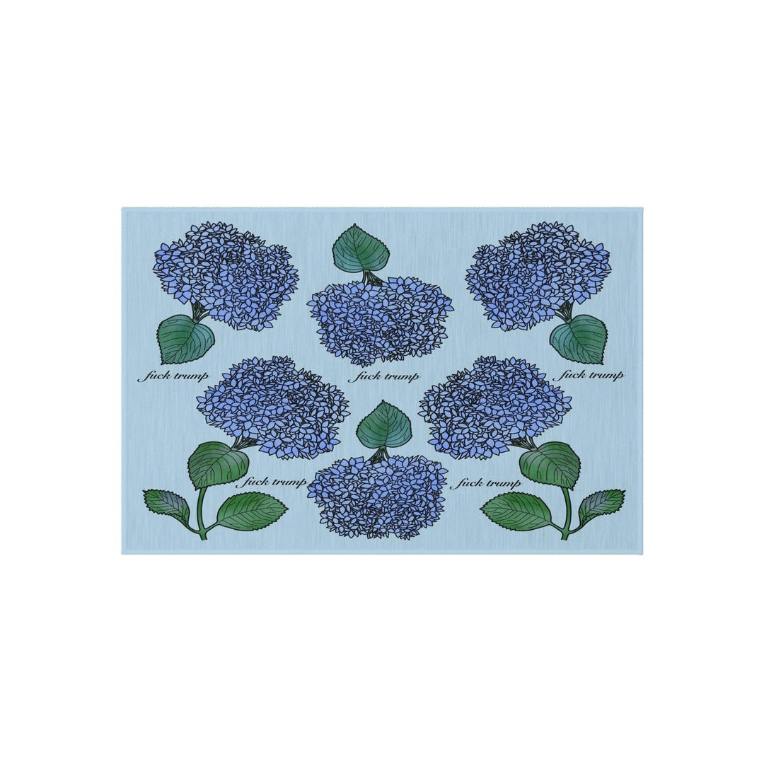 Slightly Subtle Floral Outdoor Rug on Blue Hydrangea Design, Patio ...