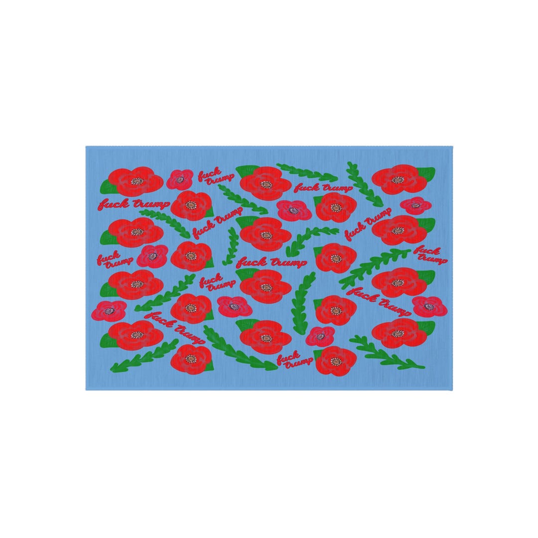Red Poppies on Blue Slightly Subtle Outdoor Rug Doormat Floral Garden ...