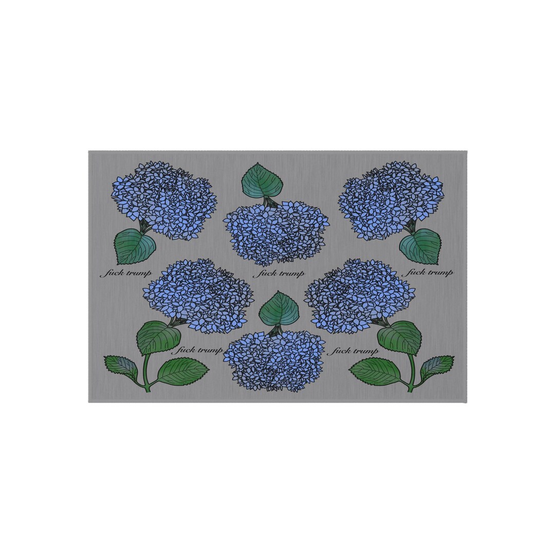 Slightly Subtle Floral Outdoor Rug on Grey Hydrangea Design, Patio ...