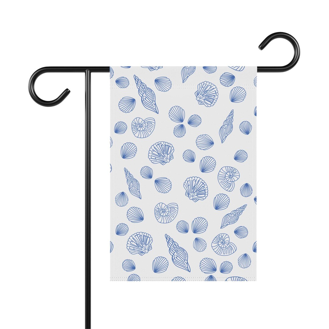 Slightly Subtle Coastal Shell Pattern Garden Banner on White, Outdoor ...
