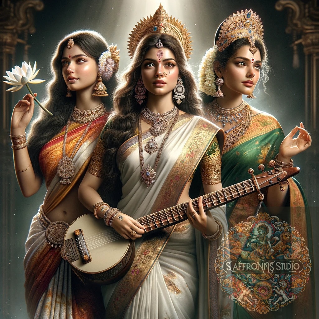 Digital Prints, Tridevi, Saraswathi, Lakshmi,parvati, Goddess, God, Deity, Indian Mythology ...