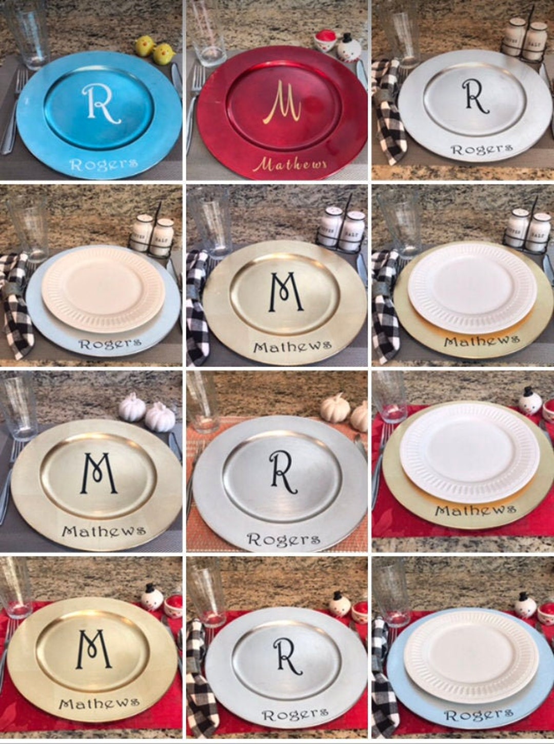 Customized Charger Plates (set of 4), Monogrammed Charger Plates ...