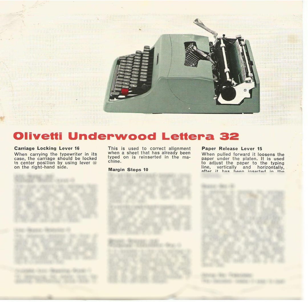 Olivetta Lettera 32 Instruction Manual and Parts Diagram Typewriter ...