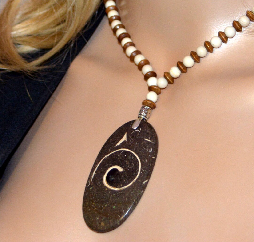 FOSSIL MARBLE Pendant, Authentic Spirally Wound Ammonite Shell ...