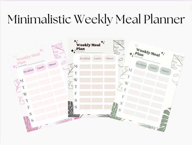 Minimalistic Weekly Meal Plan - Etsy