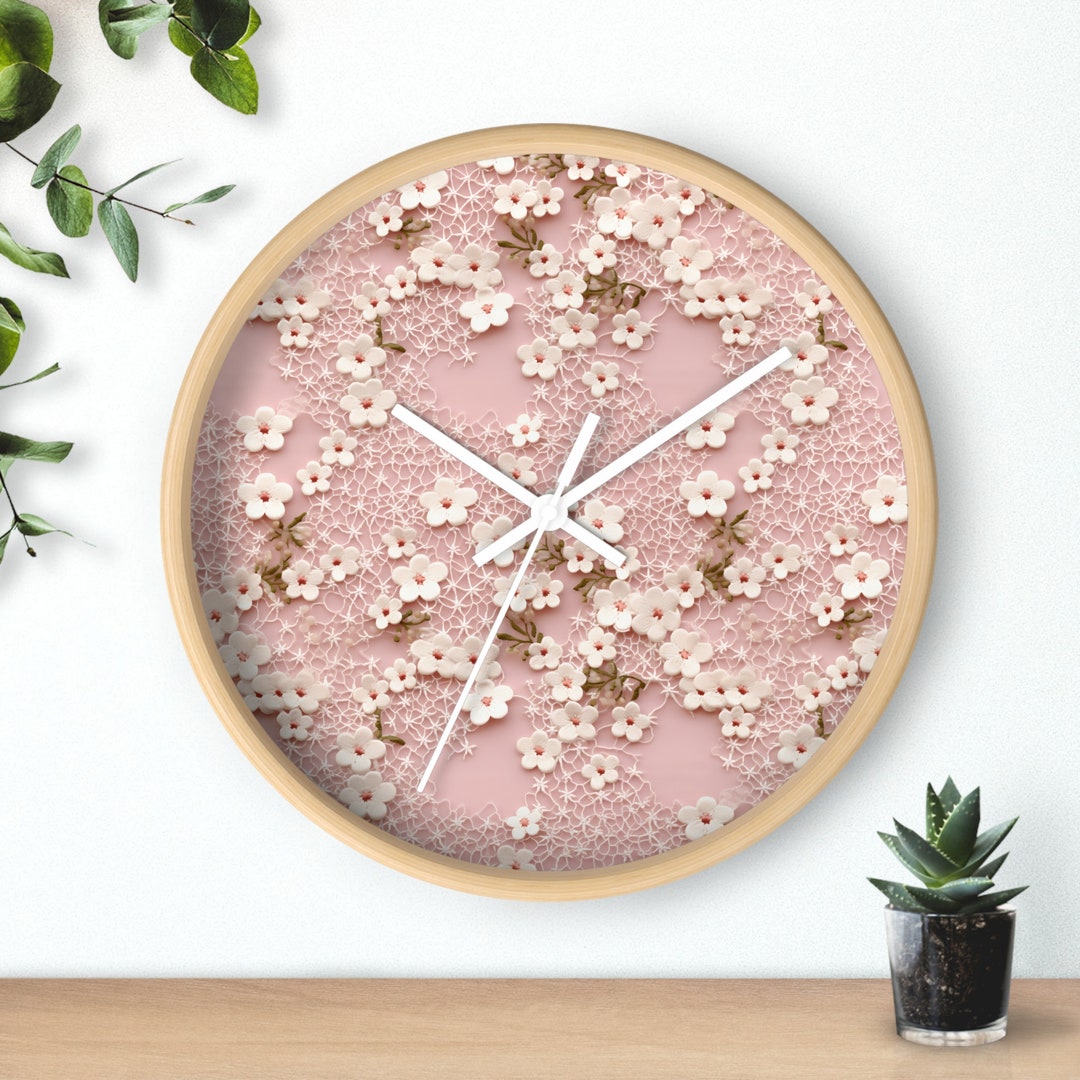 Coquette Wall Clock, Coquette Room Decor, Lace and Cherry Blossom Pink ...