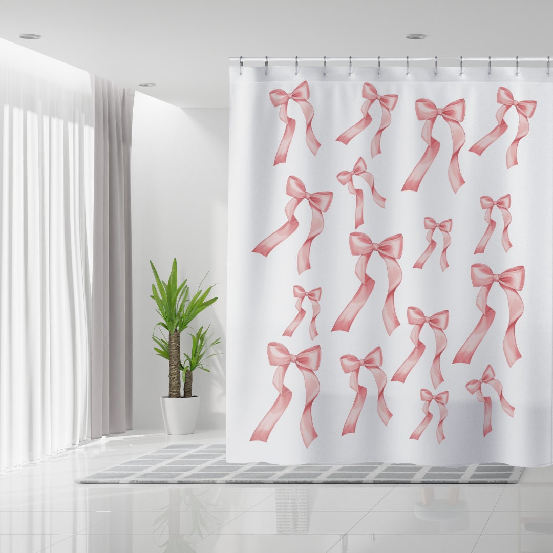 Pink Bow Shower Curtain, Coquette Room Decor, Balletcore Home Decor ...
