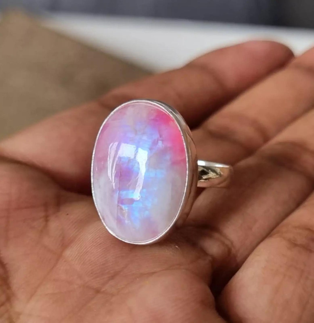 Natural Pink Moonstone Ring, 925 Sterling Silver, Gemstone Ring ...