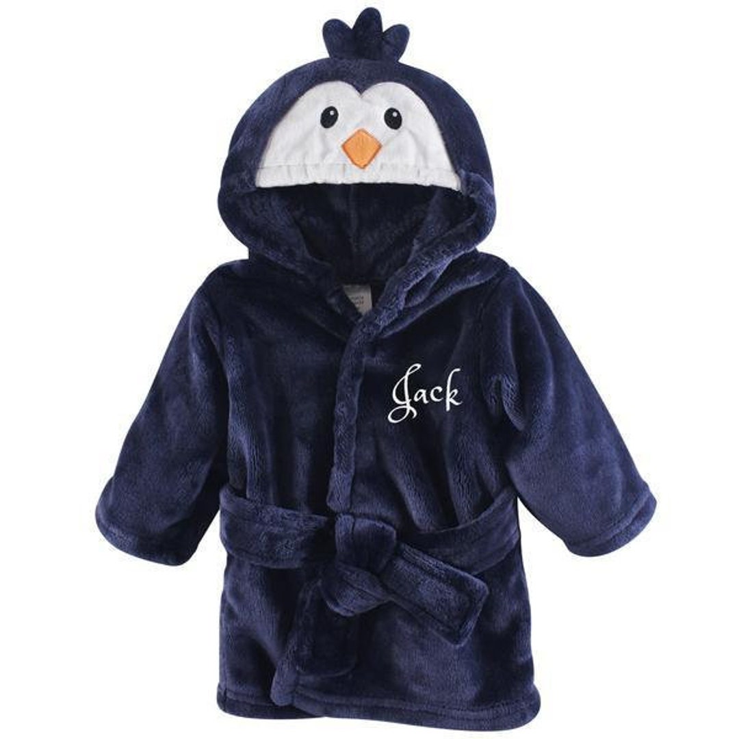 PERSONALIZED Baby Bathrobe Blue Penguin Animal -infant Bath Robe Custom ...