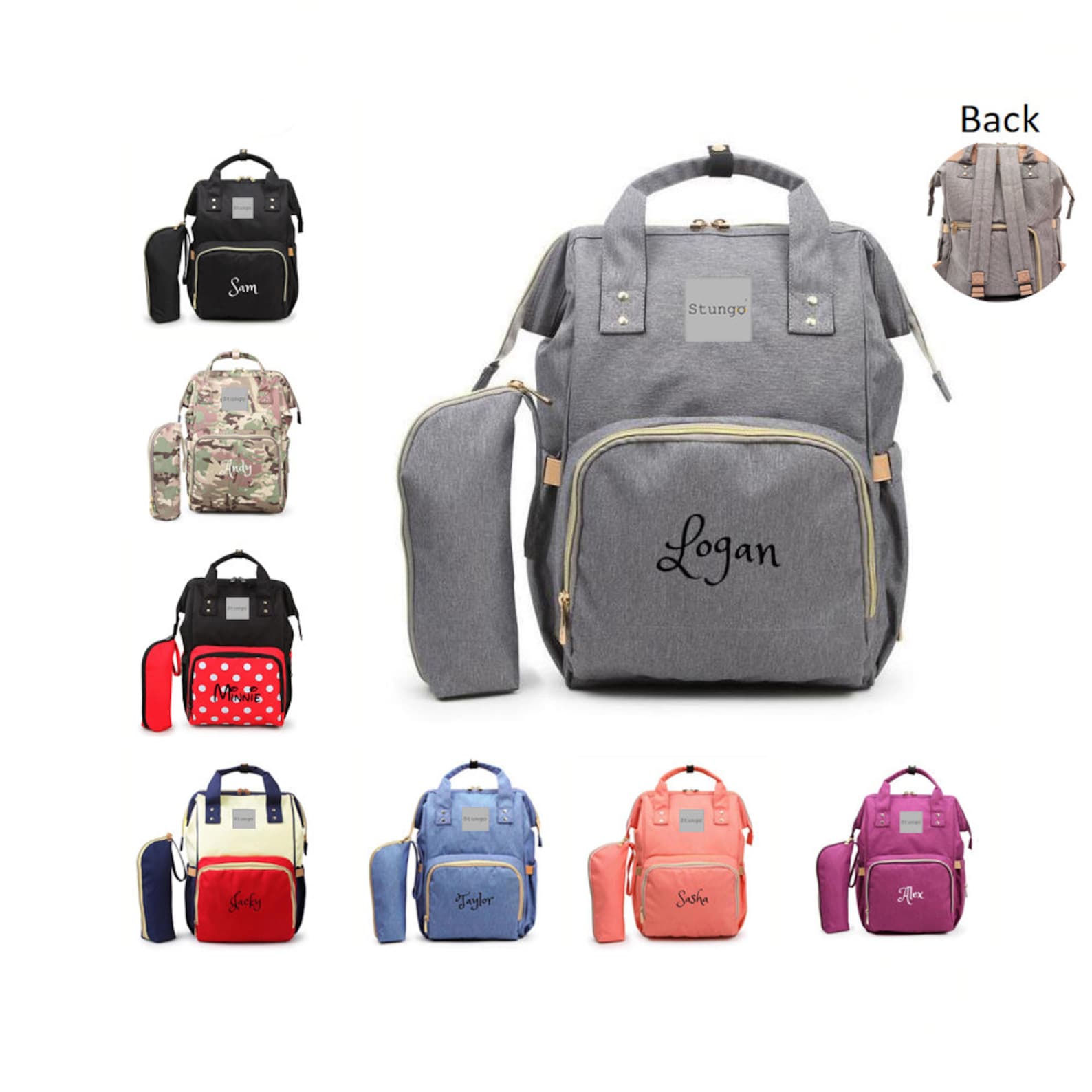 PERSONALIZED Large Diaper Bag Knapsack PINK /GREY Custom - Etsy