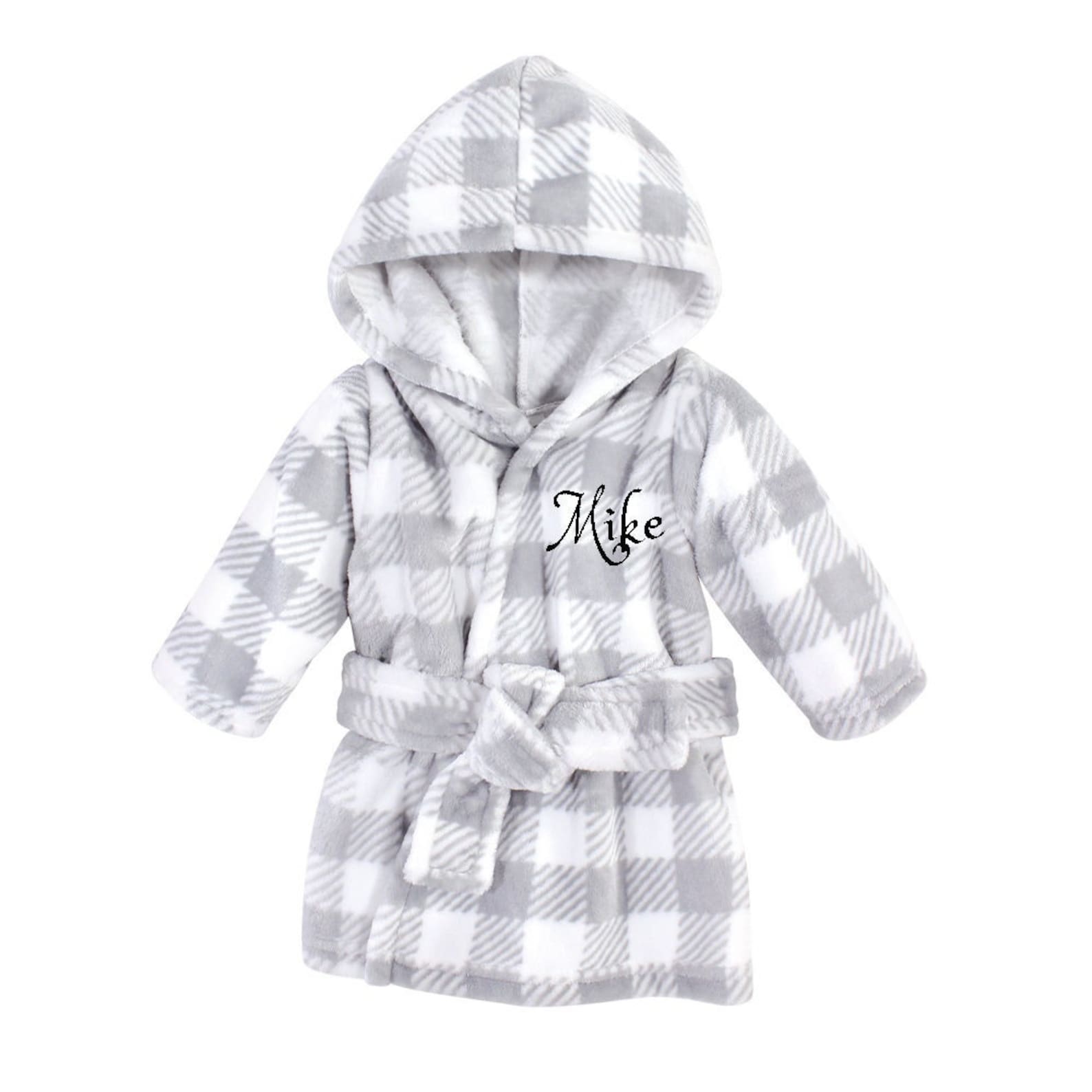 PERSONALIZED Baby Bathrobe -grey Patterned -infant Bath Robe -custom ...