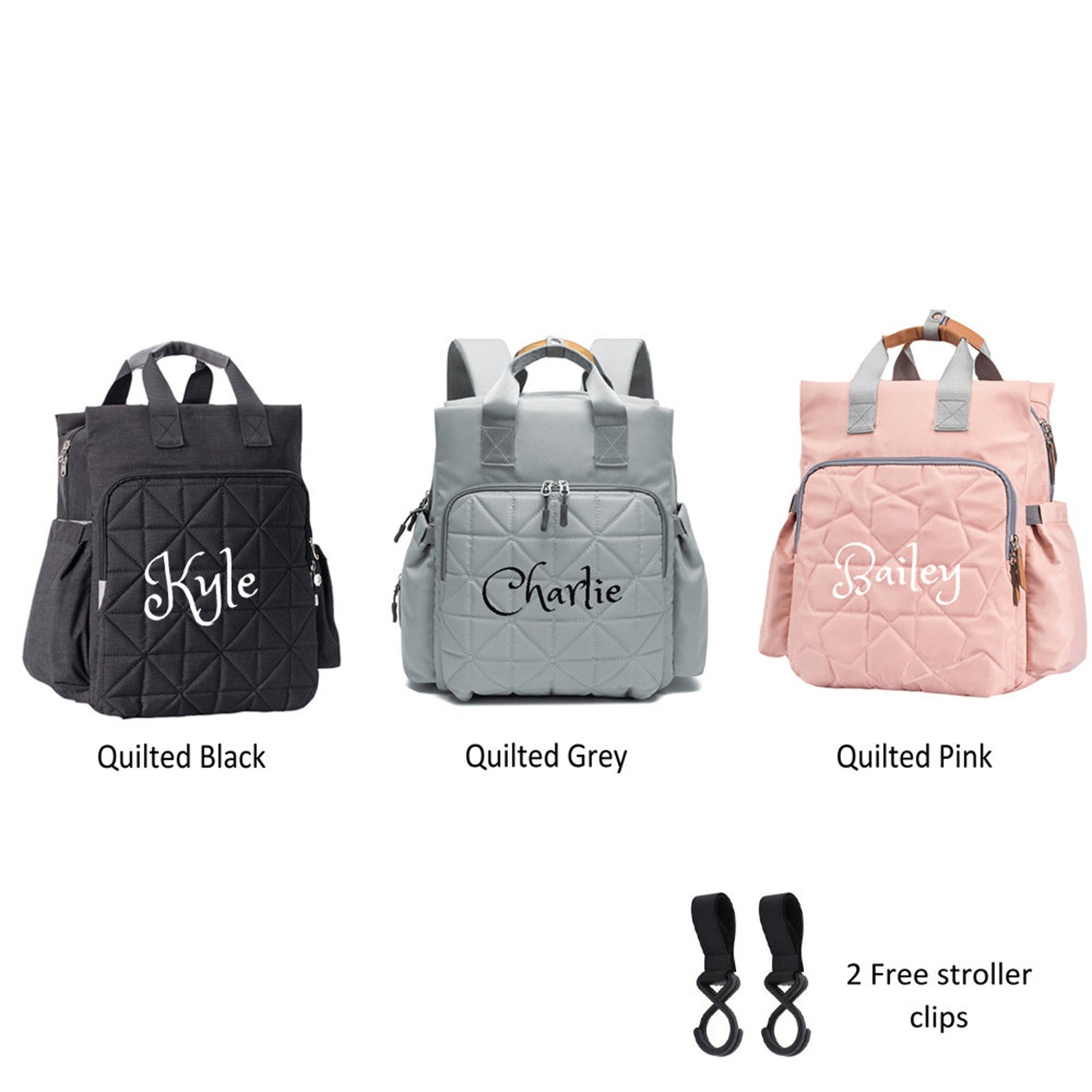 PERSONALIZED Large Diaper Bag Knapsack PINK /GREY Custom Monogram /name ...