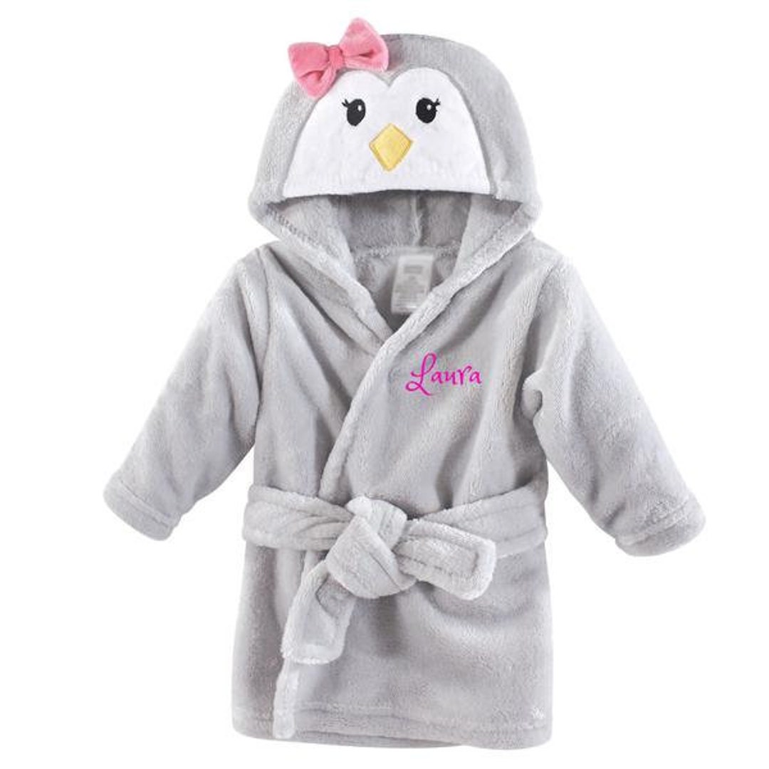 PERSONALIZED Baby Bathrobe Girl Penguin Animal -0 to 9M Bath Robe ...