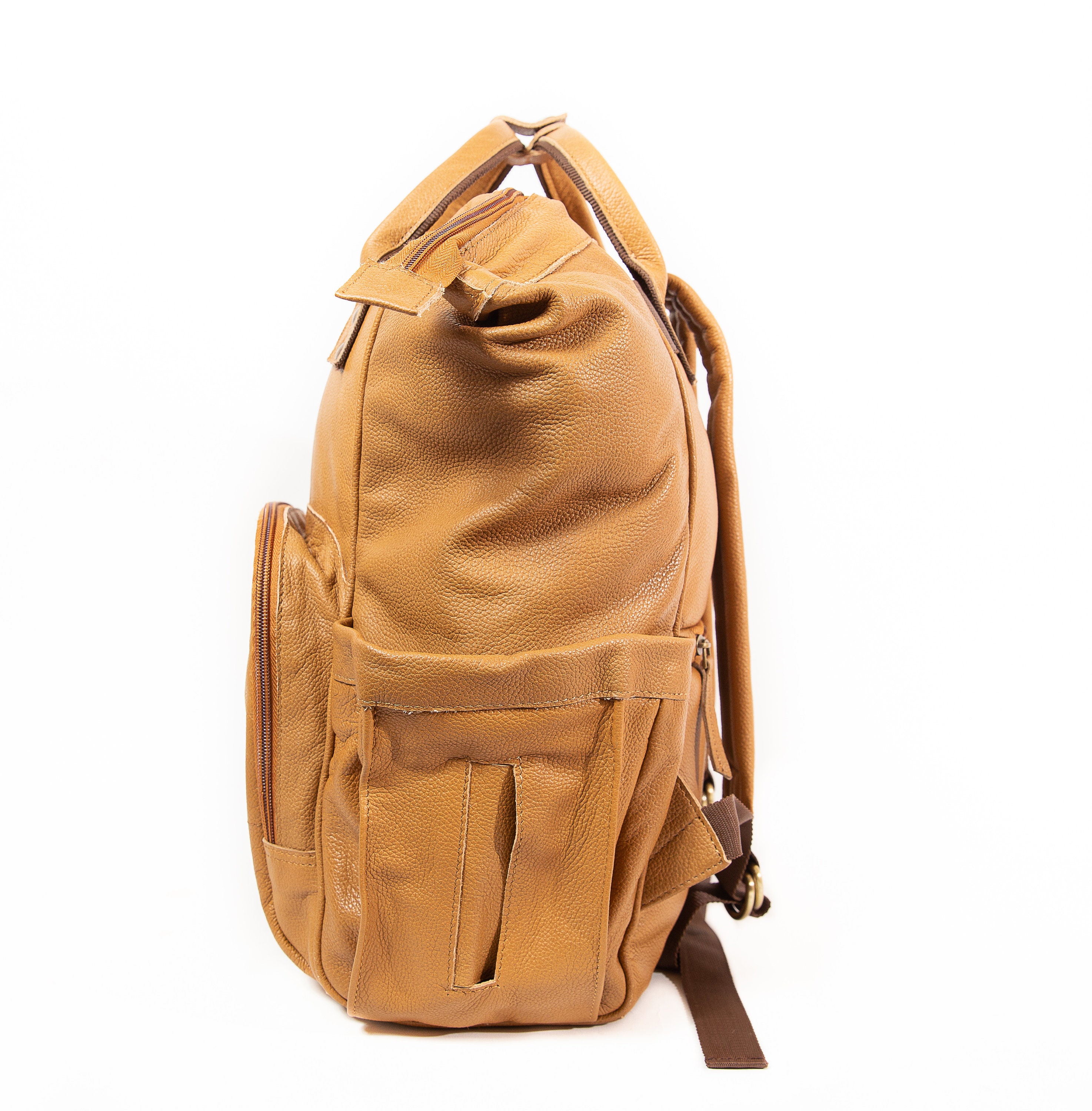 Large Tan Leather Diaper Bag Knapsack Genuine Leather Diaper Bag ...