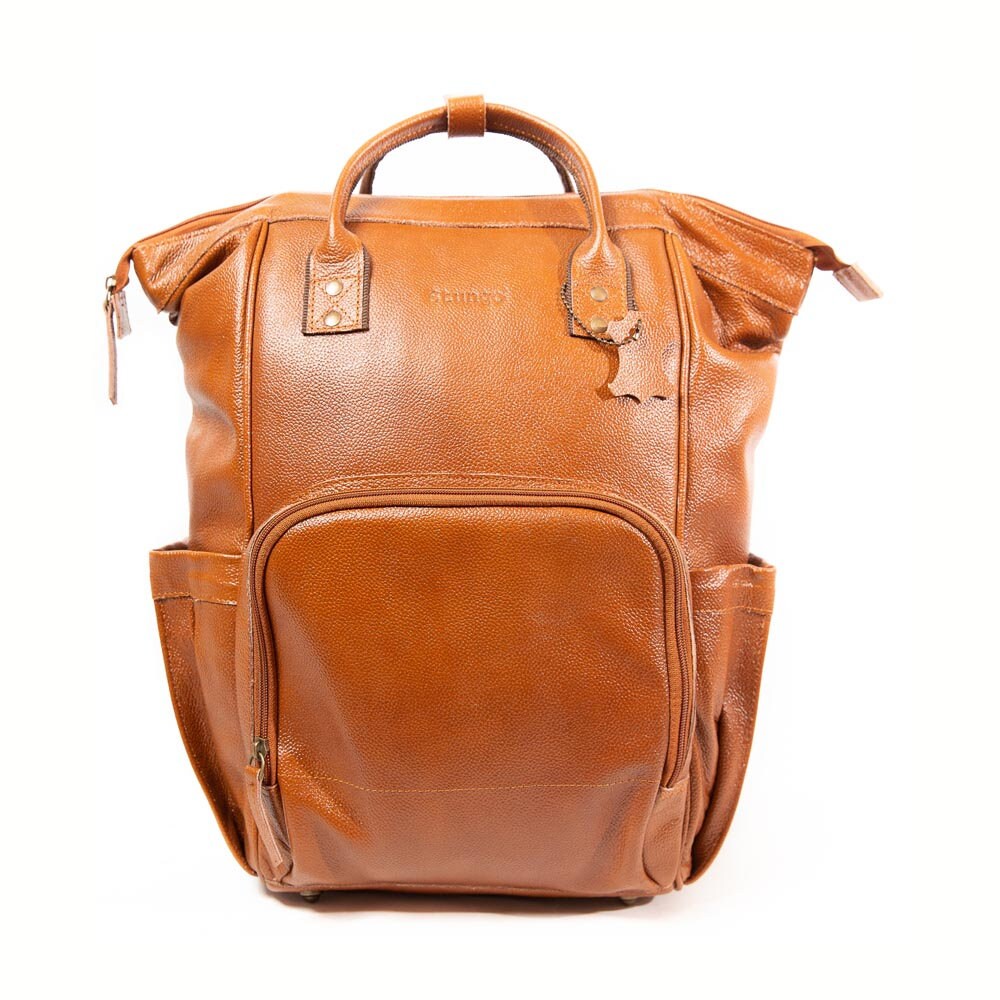 Large Tan Leather Diaper Bag Knapsack Genuine Leather Diaper Bag ...