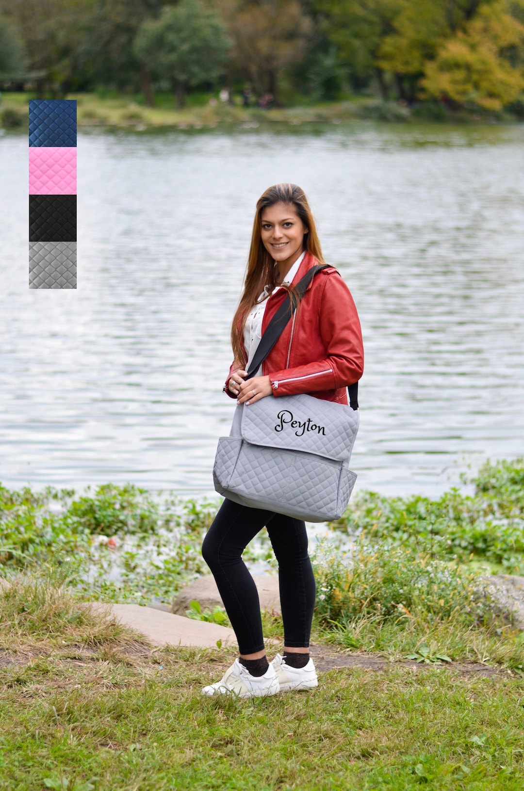 PERSONALIZED Large Messenger Diaper Bag 3 in 1 Set -gray -custom ...