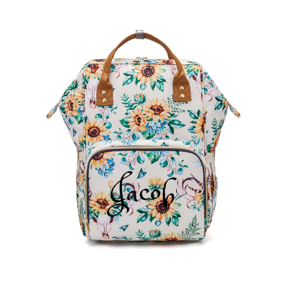 PERSONALIZED Large Diaper Bag Knapsack Flowers Spring Custom Monogram ...