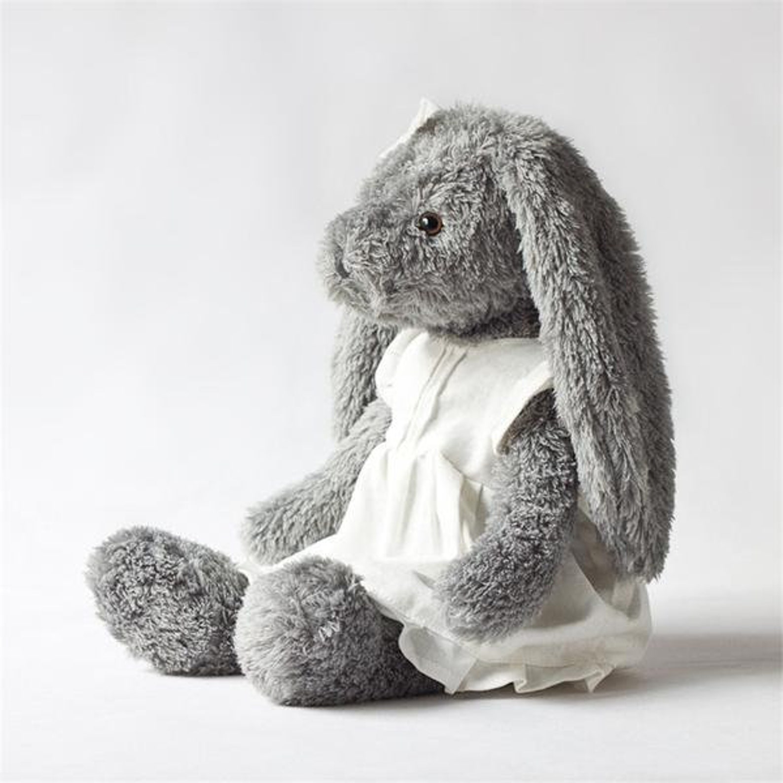 Plush /stuffed Animal Grey Rabbit Wear White Linen Skirt - Etsy