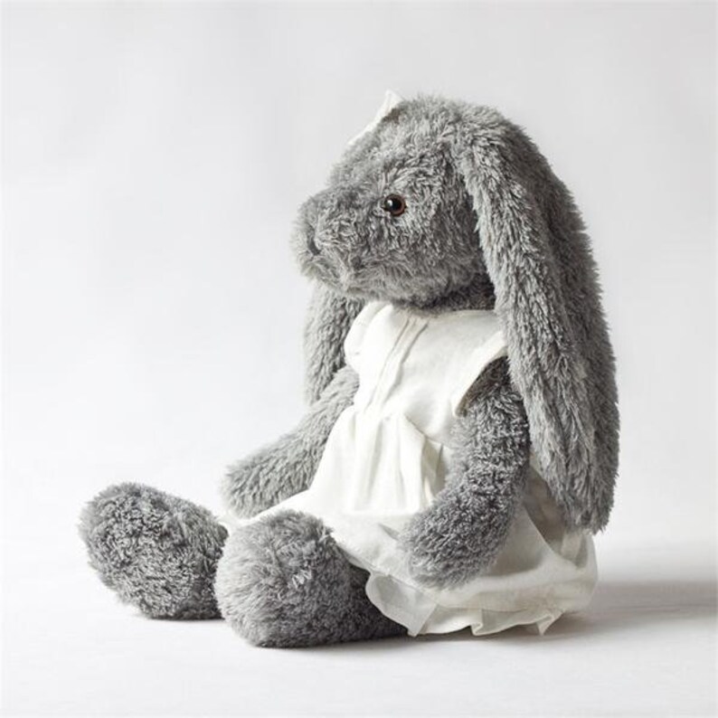 Plush /stuffed Animal Grey Rabbit Wear White Linen Skirt - Etsy