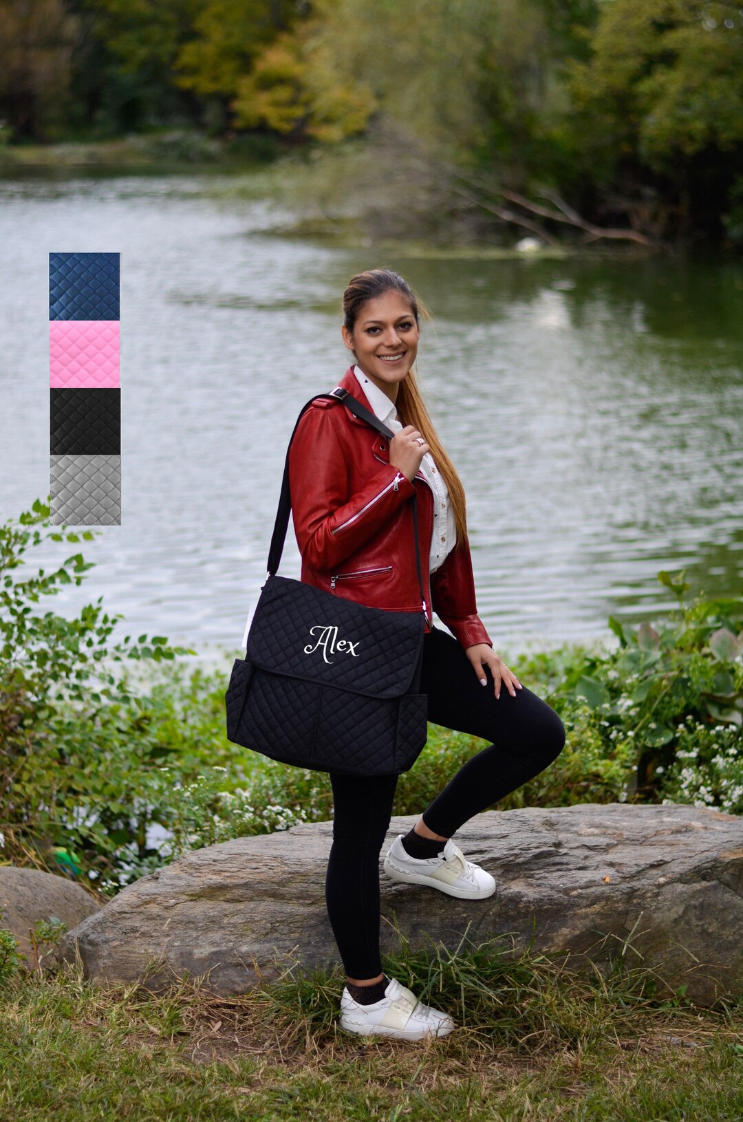 PERSONALIZED Large Messenger Diaper Bag 3 in 1 Set -black -custom ...
