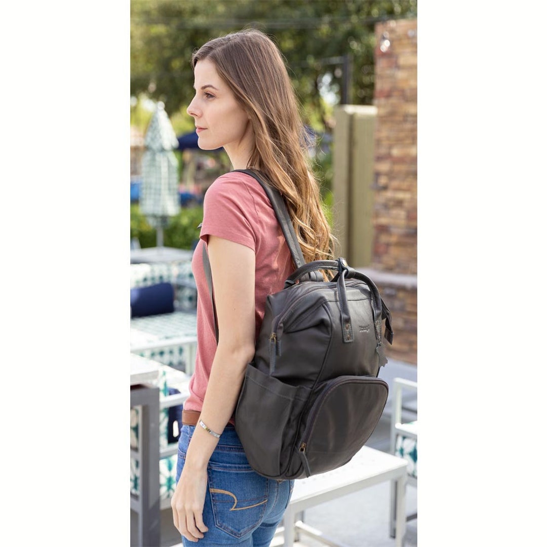 Large Grey Leather Diaper Bag Knapsack Genuine Leather Diaper Bag ...