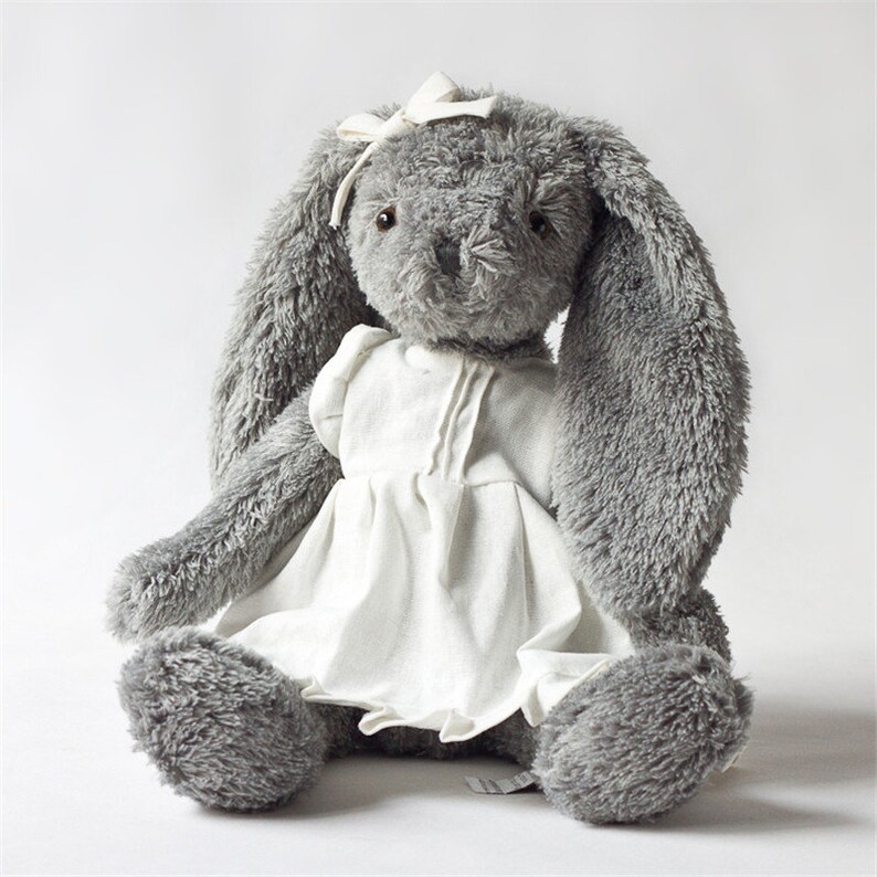 Plush /stuffed Animal Grey Rabbit Wear White Linen Skirt - Etsy