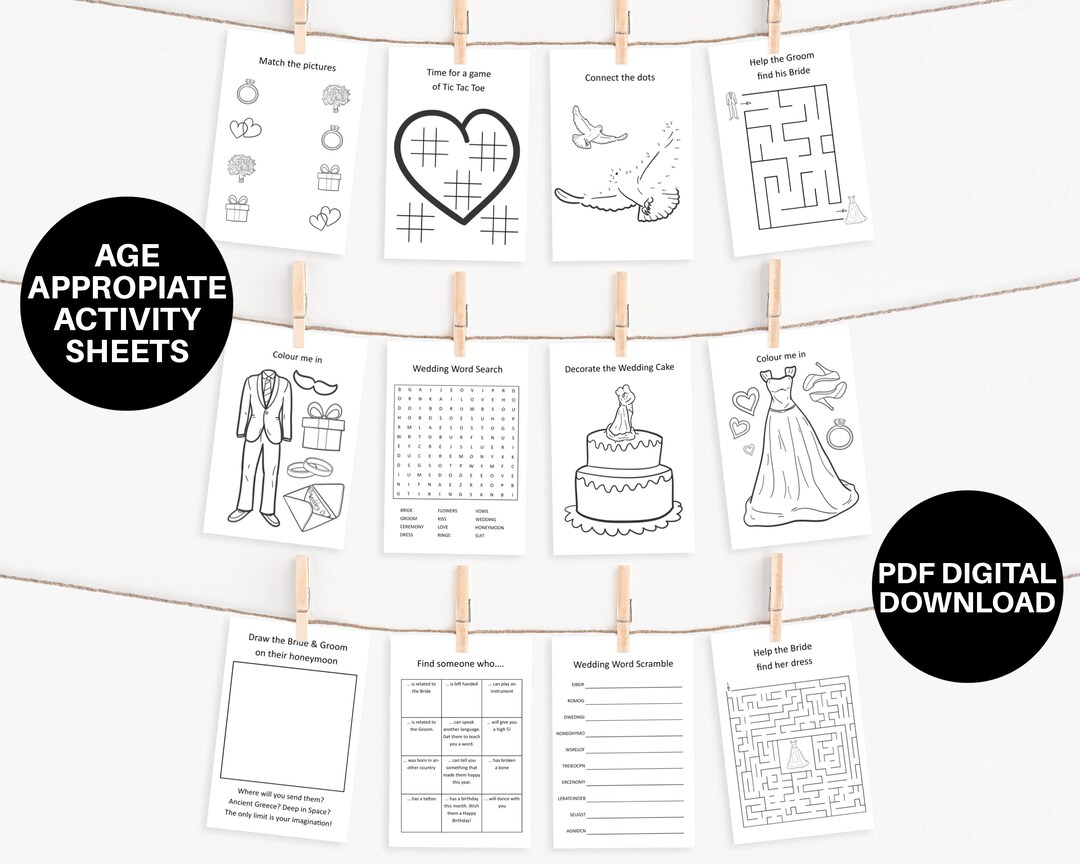 Digital Download Wedding Activity Pages - Loose Activity Sheets for ...