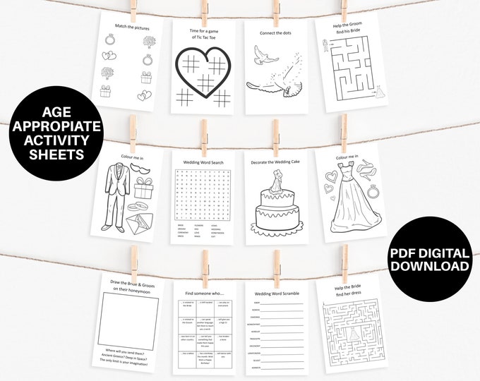 Kid's Wedding Activity Pack With Crayons Personalised Childrens Wedding ...