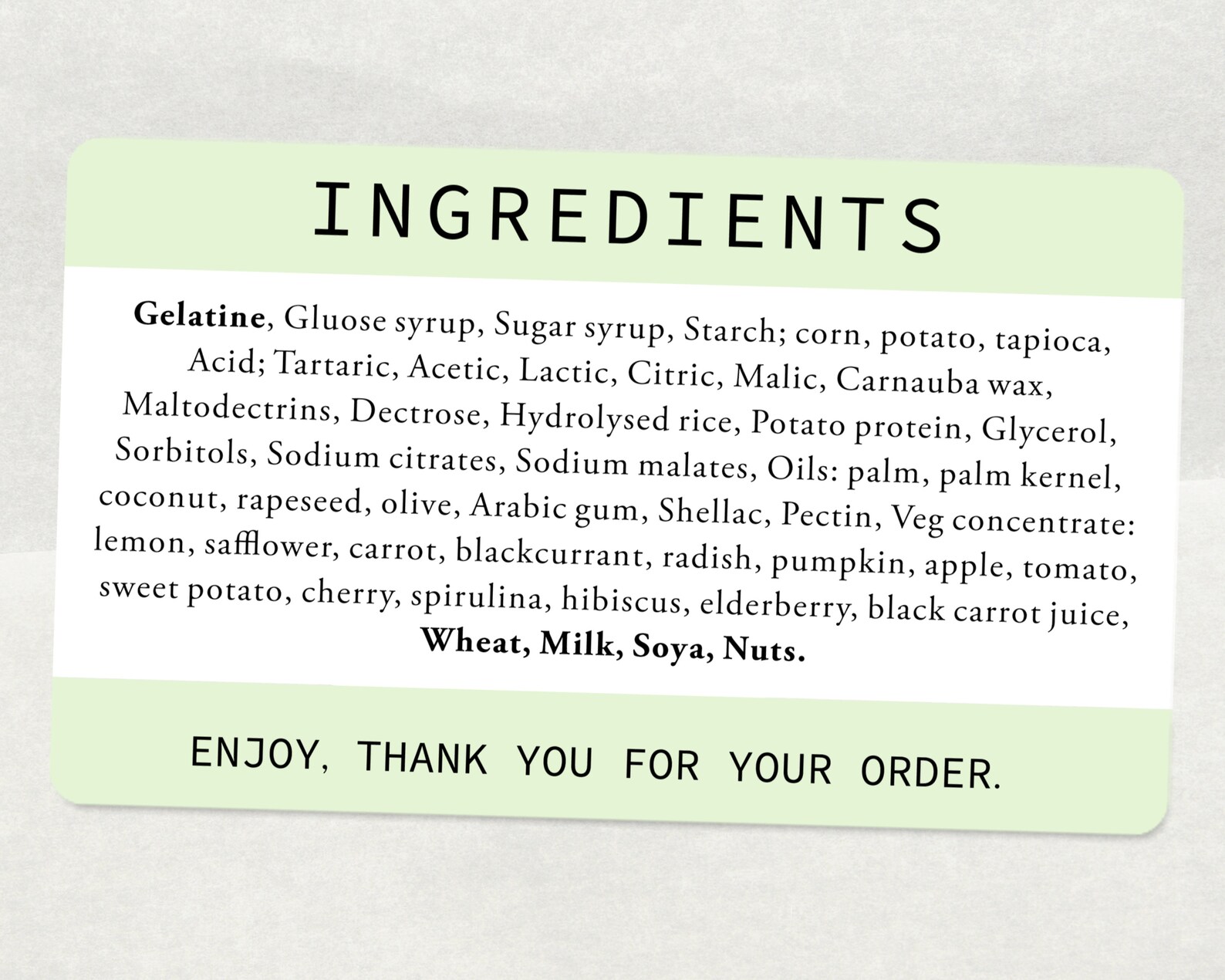 Printed Ingredients Stickers Custom Ingredients List | Etsy UK