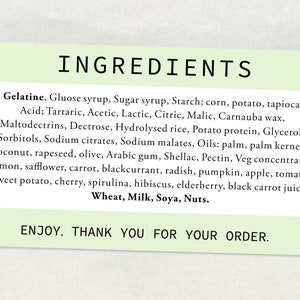 Printed Ingredients Stickers - Custom Ingredients List - Personalised ...