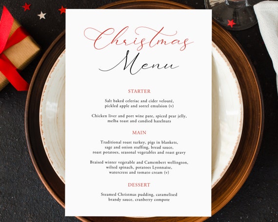 Printed Christmas Menu Cards Personalised Festive Xmas - Etsy UK